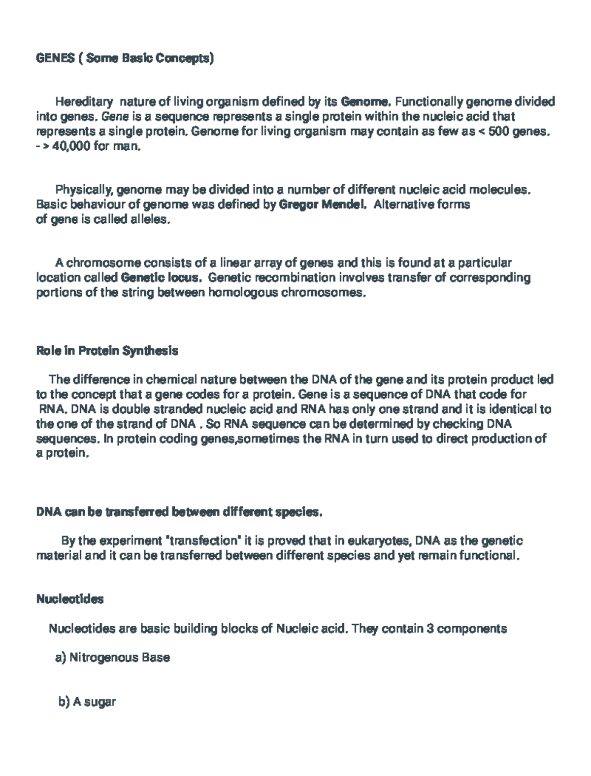 - Lecture notes on Genetics. Introduction to GENES . Some basic ...