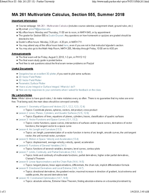 MA261 quiz test - Summary Multivariate Calculus - MA 261 Study Guide ...
