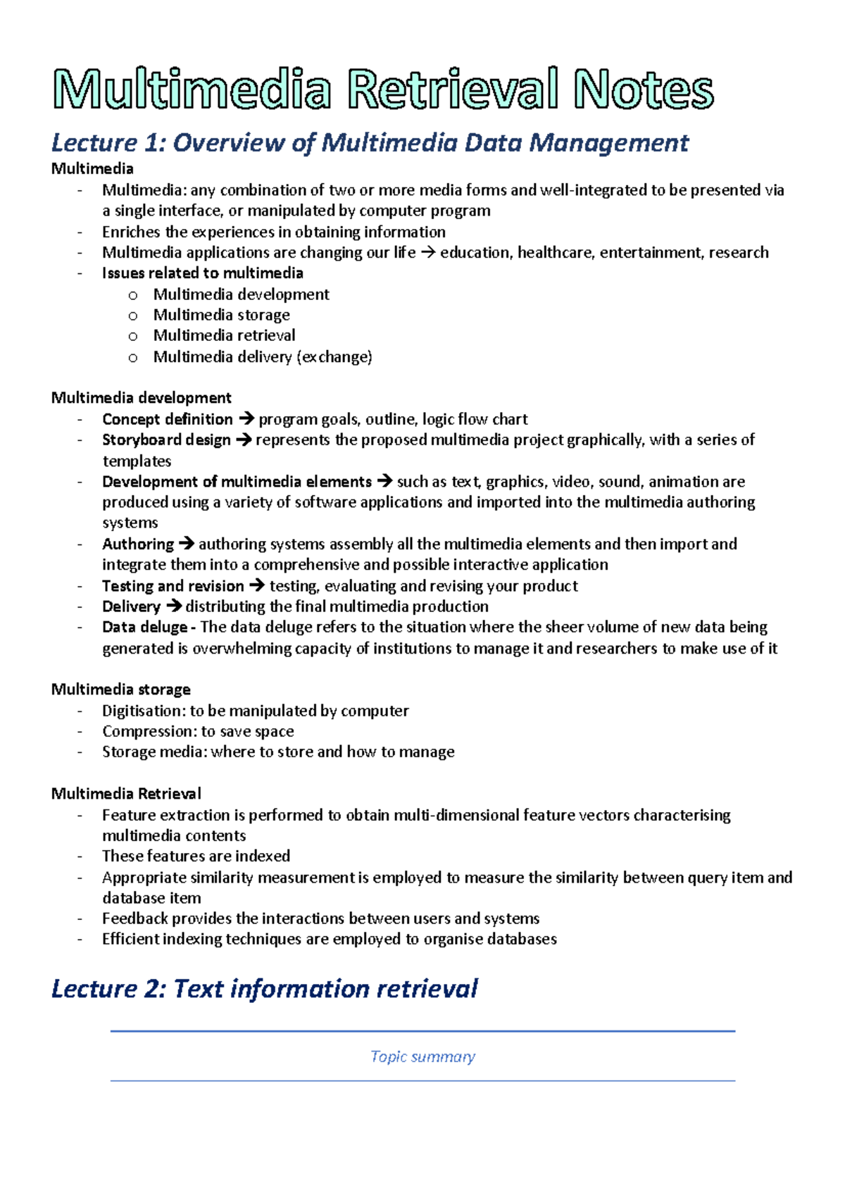 comp5425 multimedia retrieval notes - Lecture 1: Overview of Multimedia ...