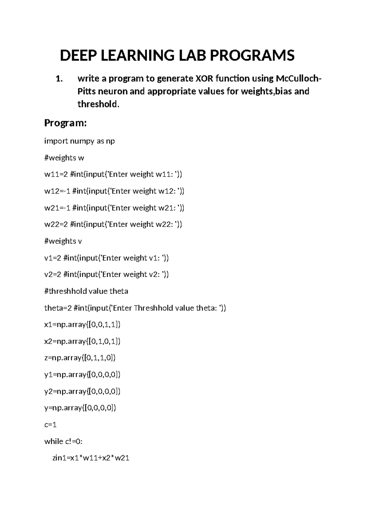 DL programs - DEEP LEARNING LAB PROGRAMS 1. write a program to generate ...