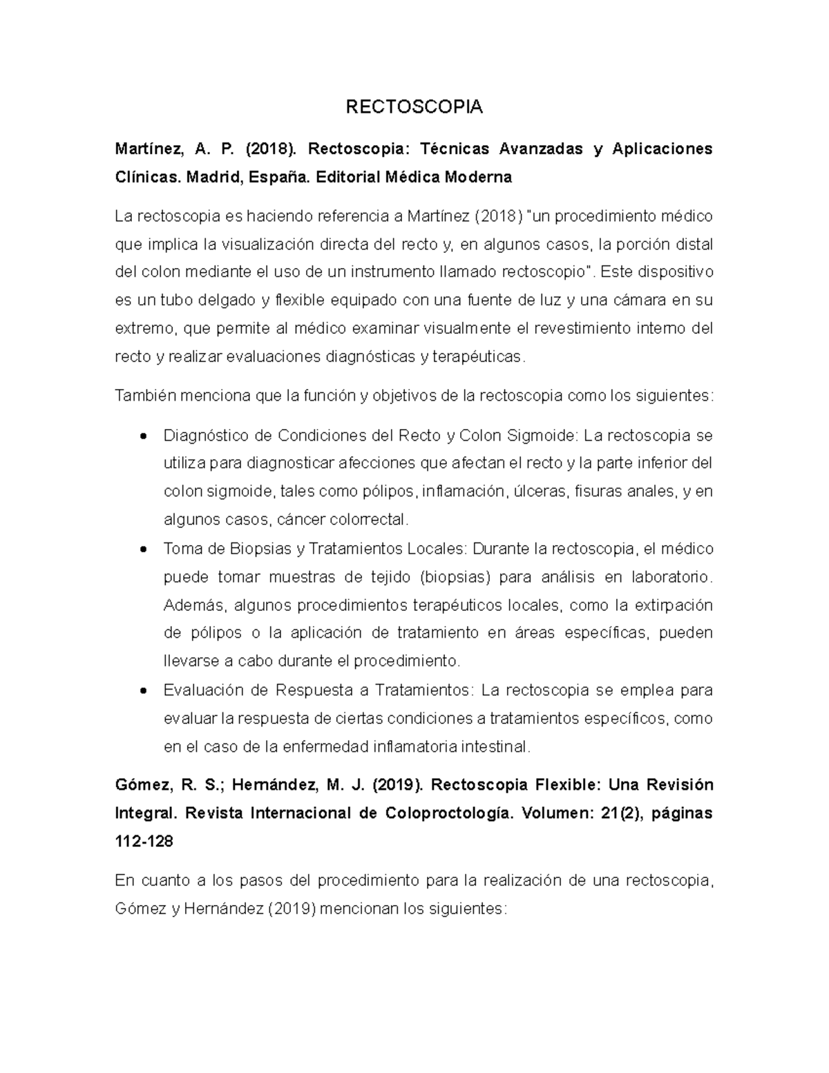 Ficha bibliografica Rectoscopia - RECTOSCOPIA Martínez, A. P. (2018 ...