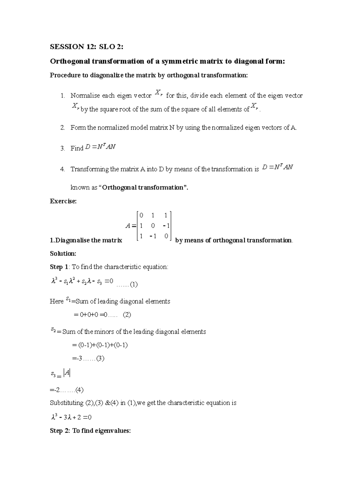 1121 - Defenition - SESSION 12: SLO 2: Orthogonal transformation of a ...