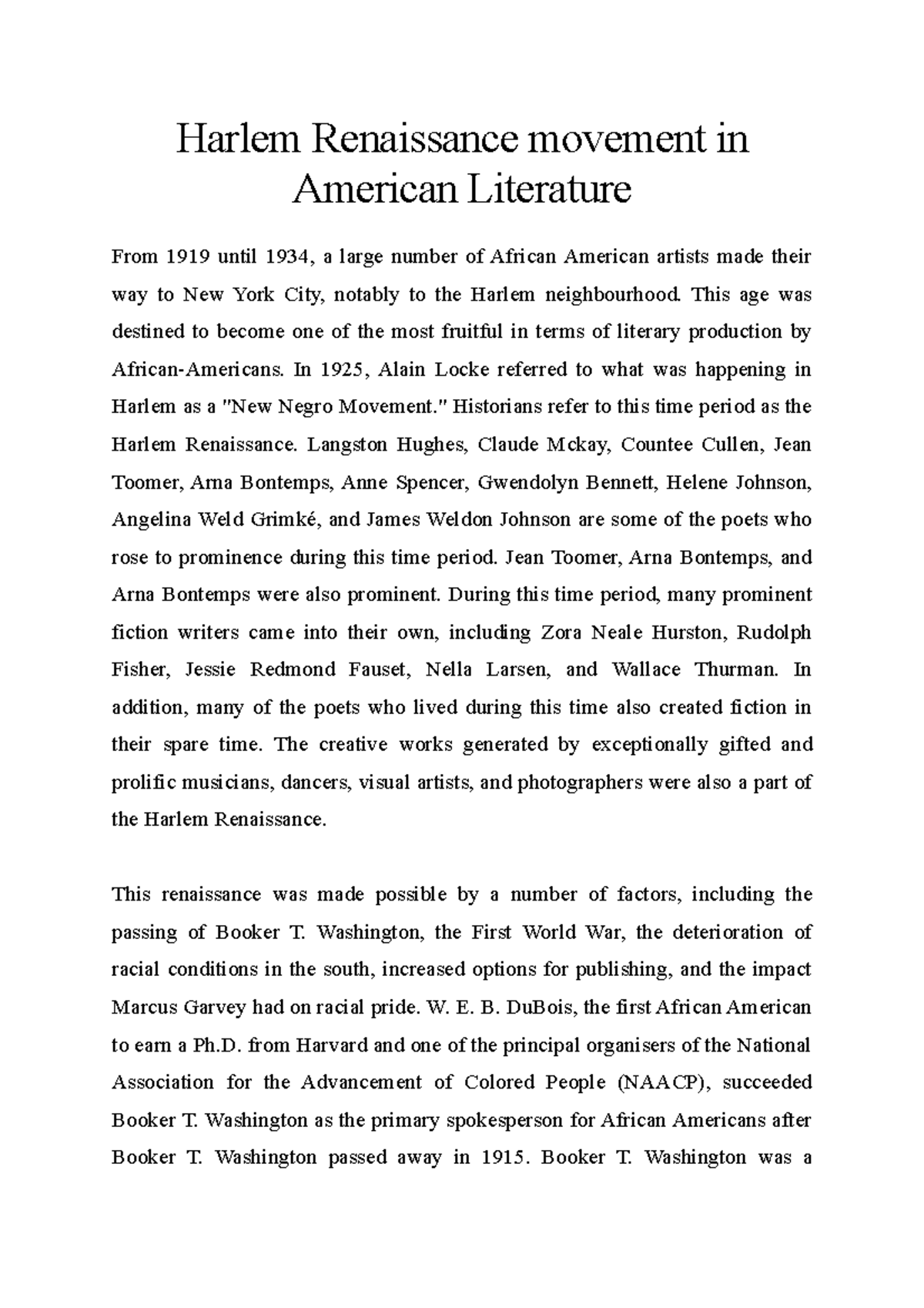 Harlem Renaissance movement in American Literature - Harlem Renaissance ...