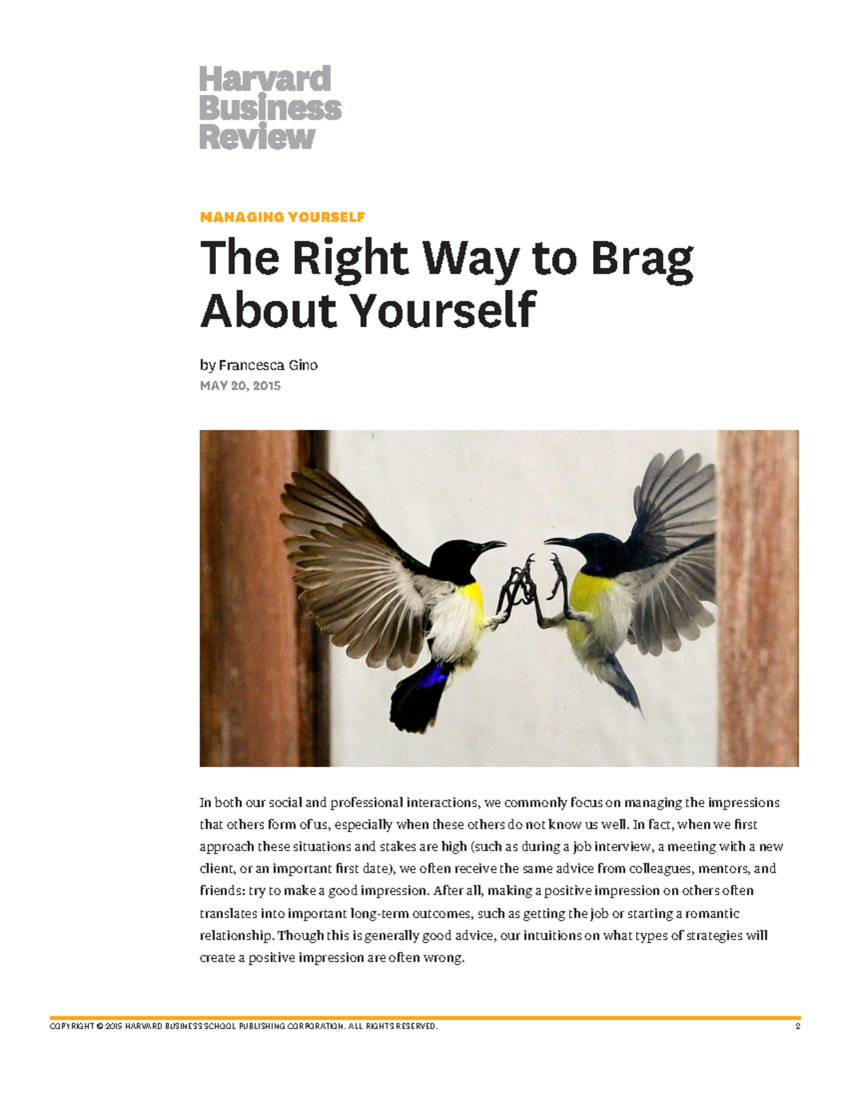 The right way to brag about yourself - MANAGING YOURSELF The Right Way ...