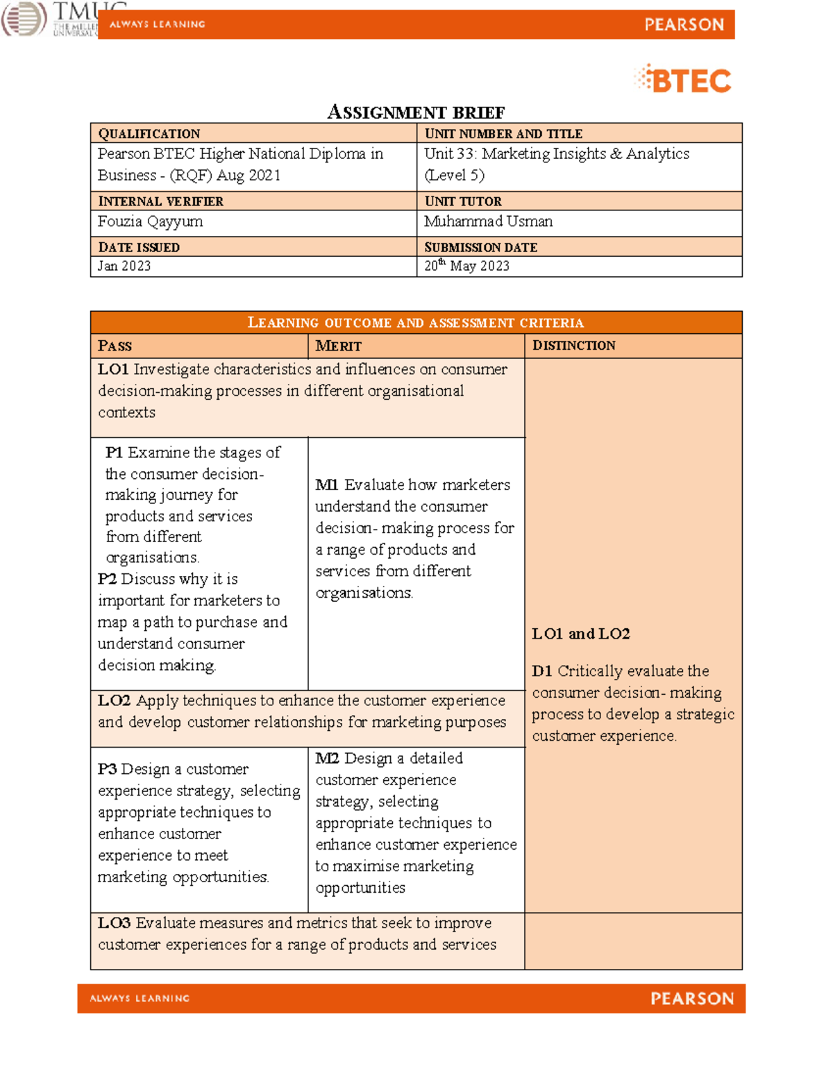 Final Version-Unit 33 Assignment Brief - ASSIGNMENT BRIEF QUALIFICATION ...