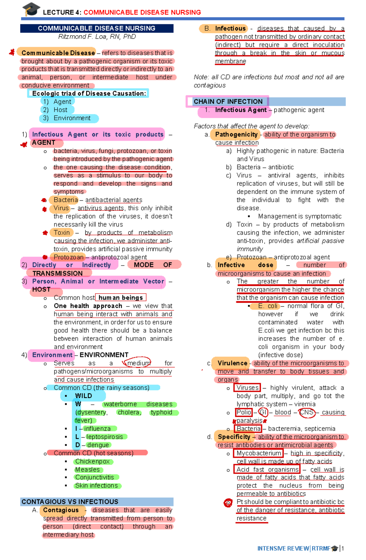 1 - review notes on communicable disease nursing - COMMUNICABLE DISEASE ...