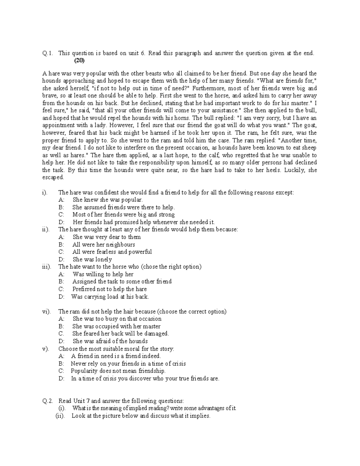 Eng c - solved complete in detail - Q. This question is based on unit 6 ...