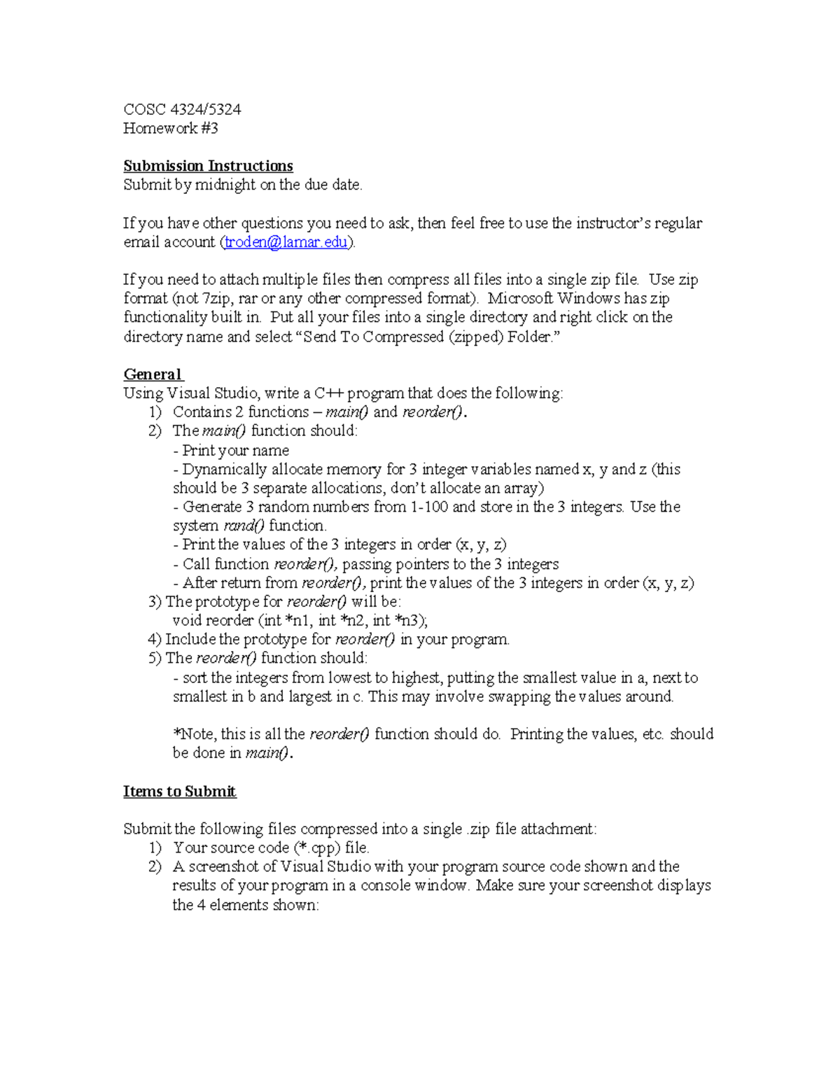 Homework 3 - making a pyramid model - COSC 4324/ Homework # Submission Instructions Submit by ...