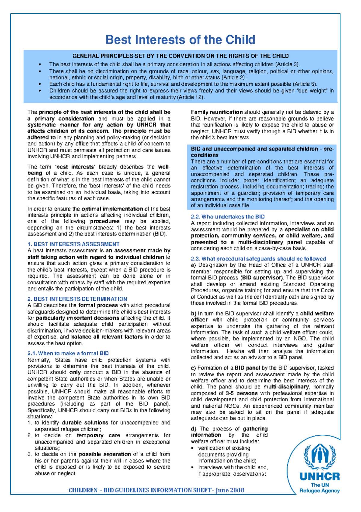 Best Interest of a Child - CHILDREN – BID GUIDELINES INFORMATION SHEET ...