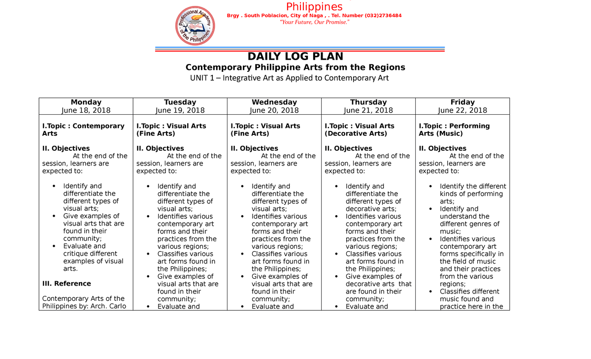 Sample Template - May this file be useful to all. - DAILY LOG PLAN ...