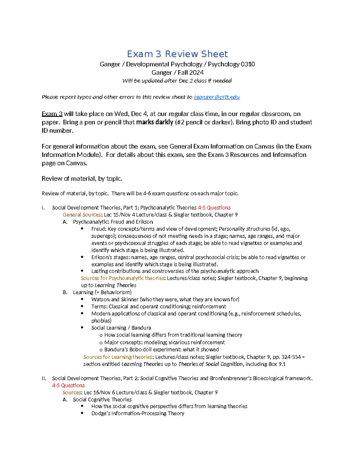 Exam3 0310 2251 Review Sheet - Exam 3 Review Sheet Ganger ...