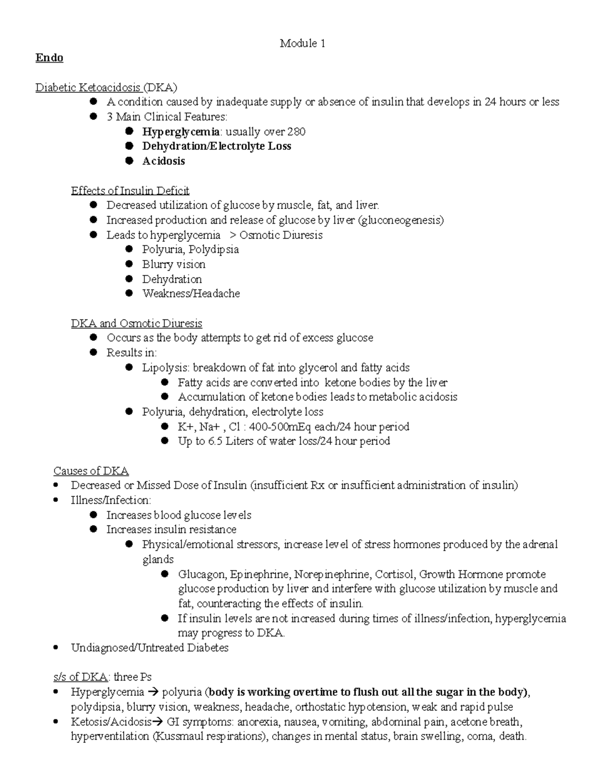 Class Notes - Advanced Med Surg Endocrine nursing Lewis - Module 1 Endo ...