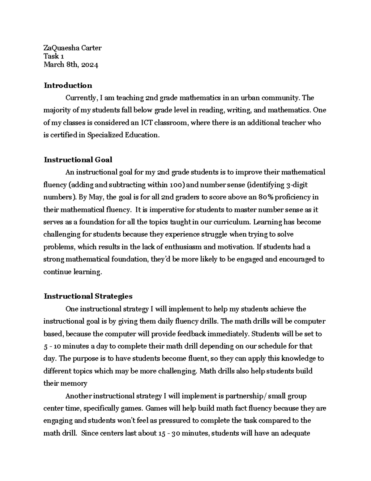 D188 Task 1 - ZaQuaesha Carter Task 1 March 8th, 2024 Introduction ...