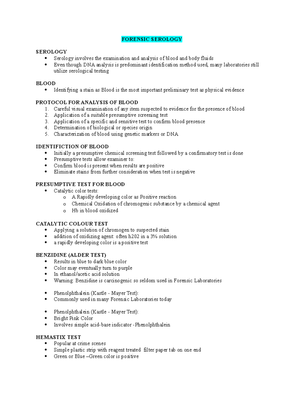 Forensic Serology - Fall 2020 - word for word from slides - FORENSIC ...