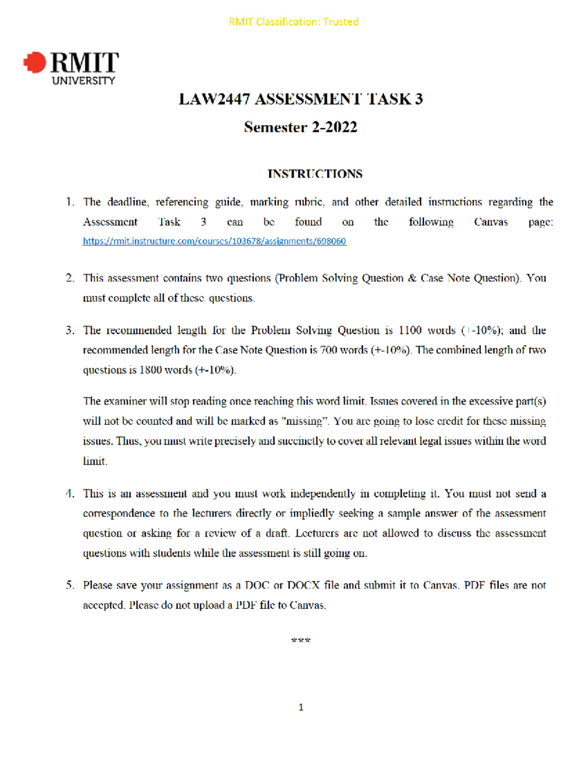 LAW2447 Assessment Task 3 Questions Sem 2-2022 - Commercial Laws - Studocu