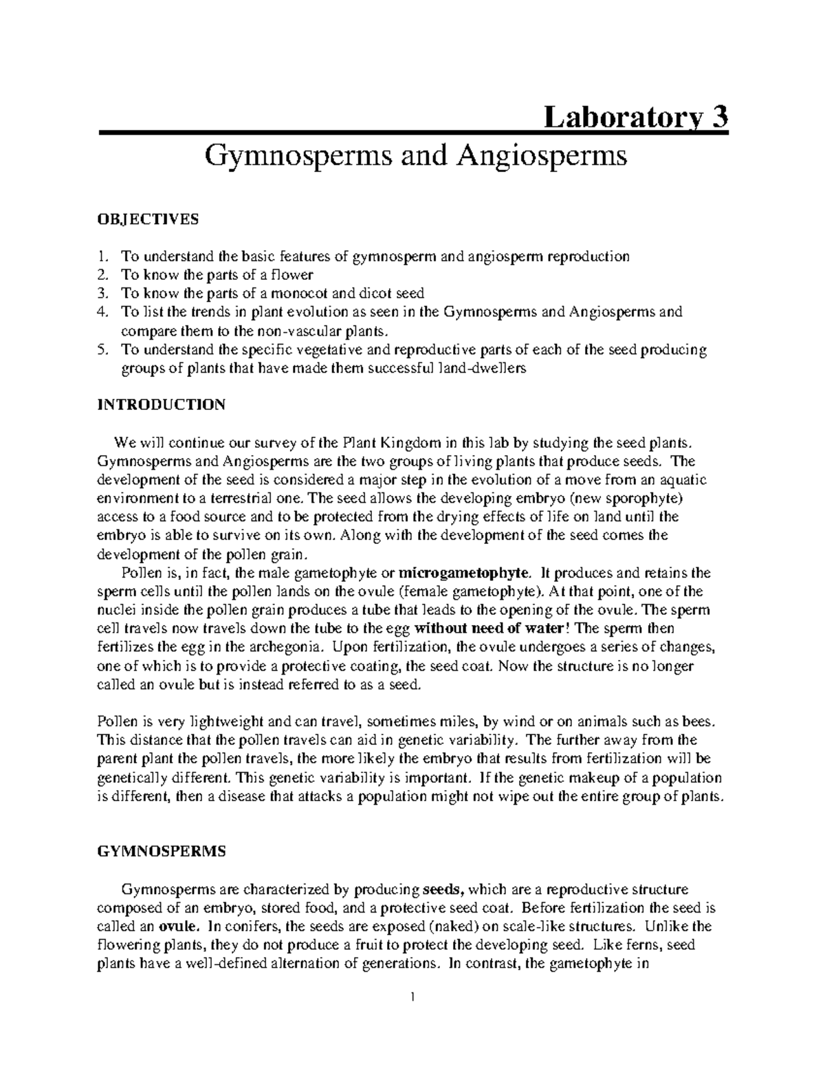 Gymnosperm and Angiosperm with Questions - Laboratory 3 Gymnosperms and ...