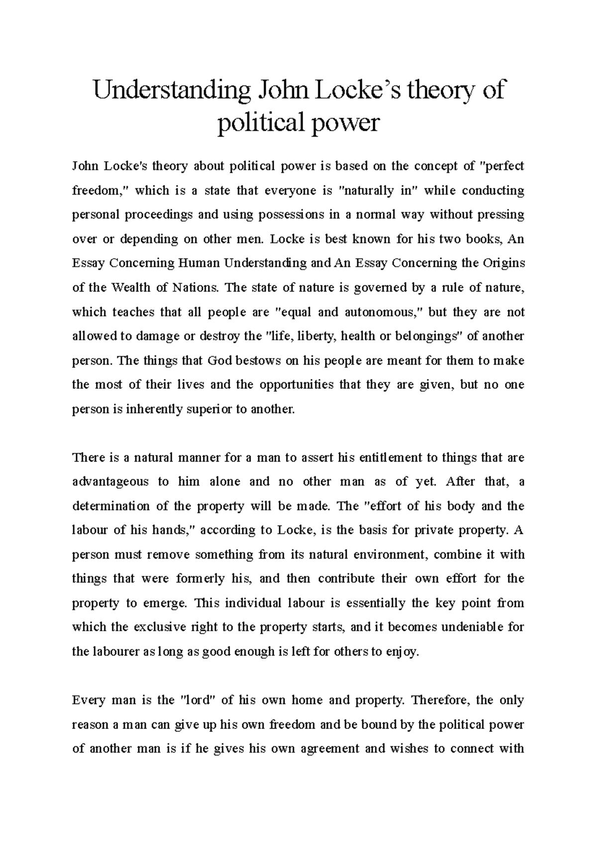 Understanding John Locke’s theory of political power - Understanding ...