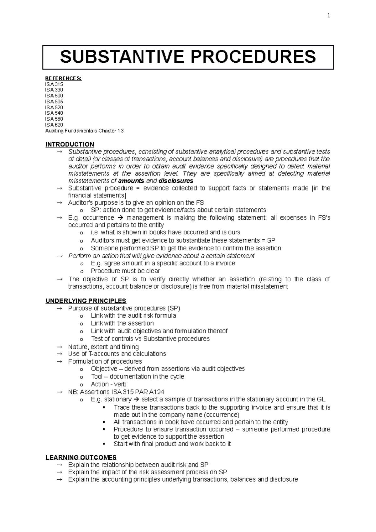 (4) Term 2 - Substantive Procedures - SUBSTANTIVE PROCEDURES REFERENCES ...