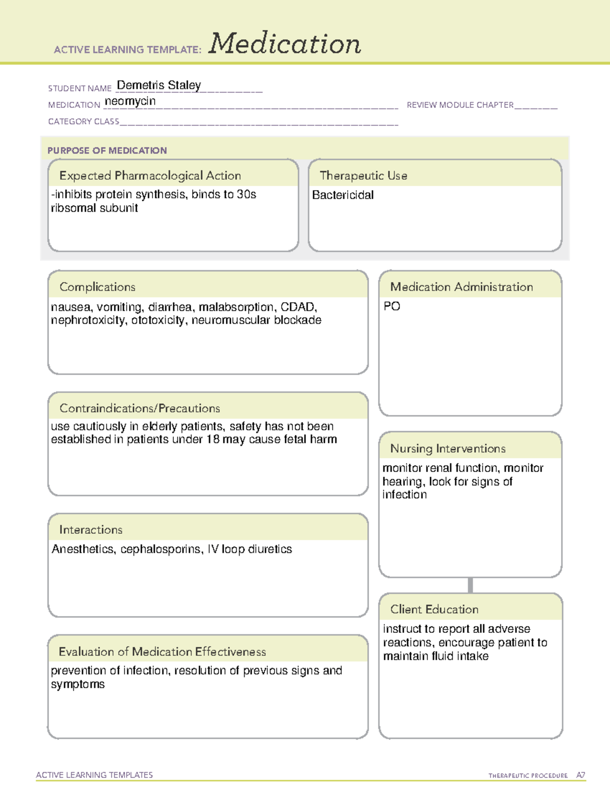 Neomycinmedtemp - ati - ACTIVE LEARNING TEMPLATES THERAPEUTIC PROCEDURE ...