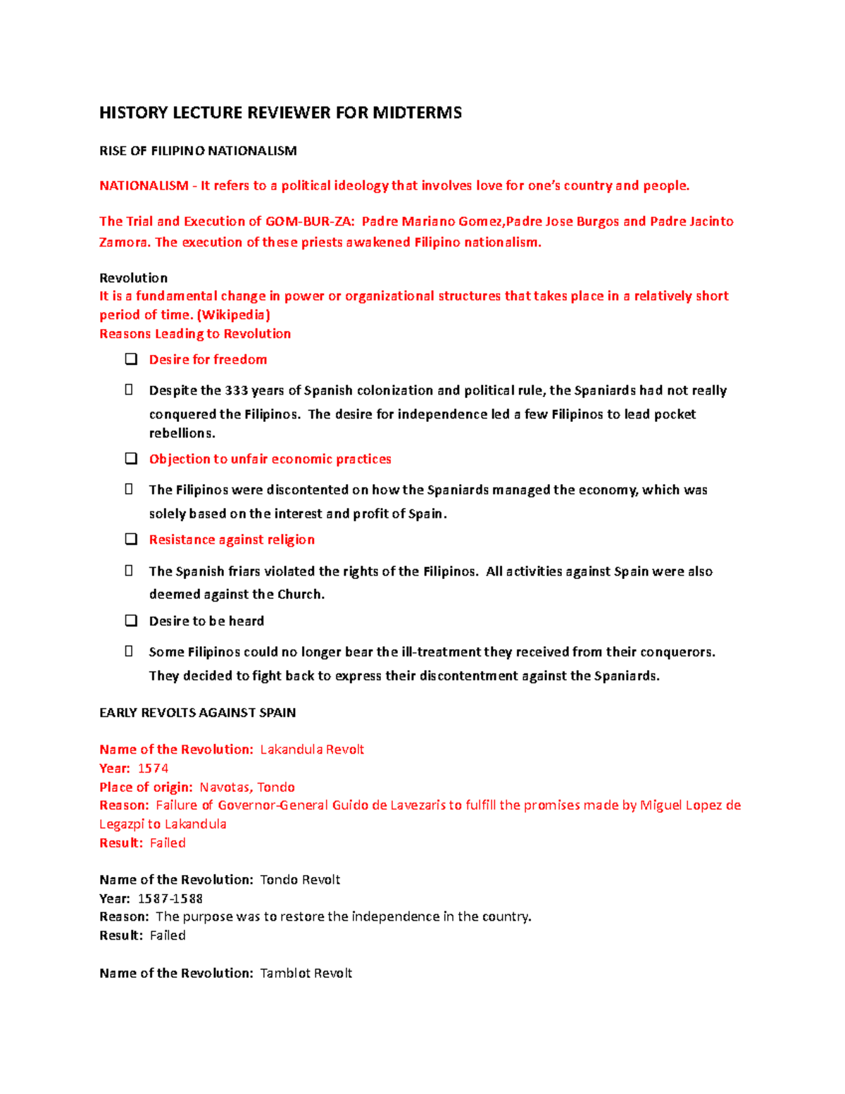 History Lecture FOR Midterms 1-2023 Reviewer - HISTORY LECTURE REVIEWER ...