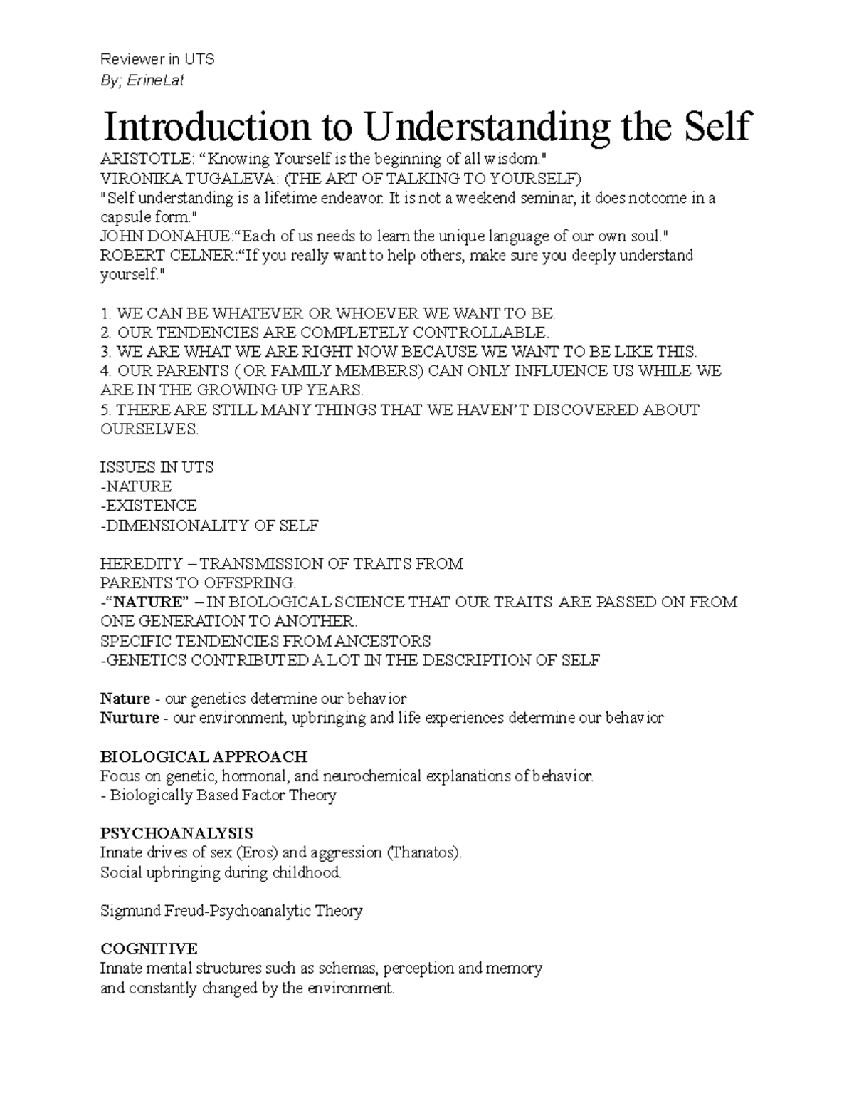 Understanding THE SELF 101 - By; ErineLat Introduction to Understanding ...
