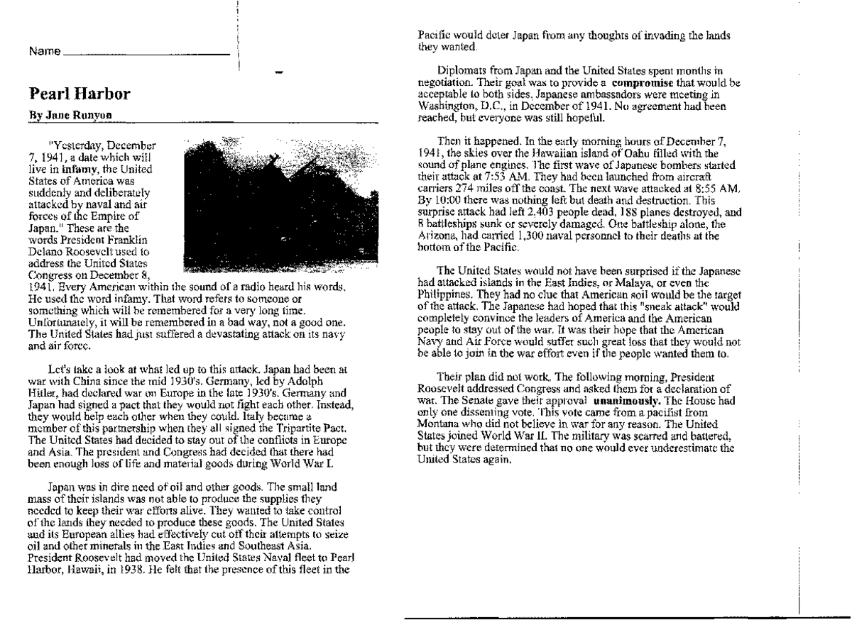 Julianna Meyer - Pearl Harbor worksheet - Name ...