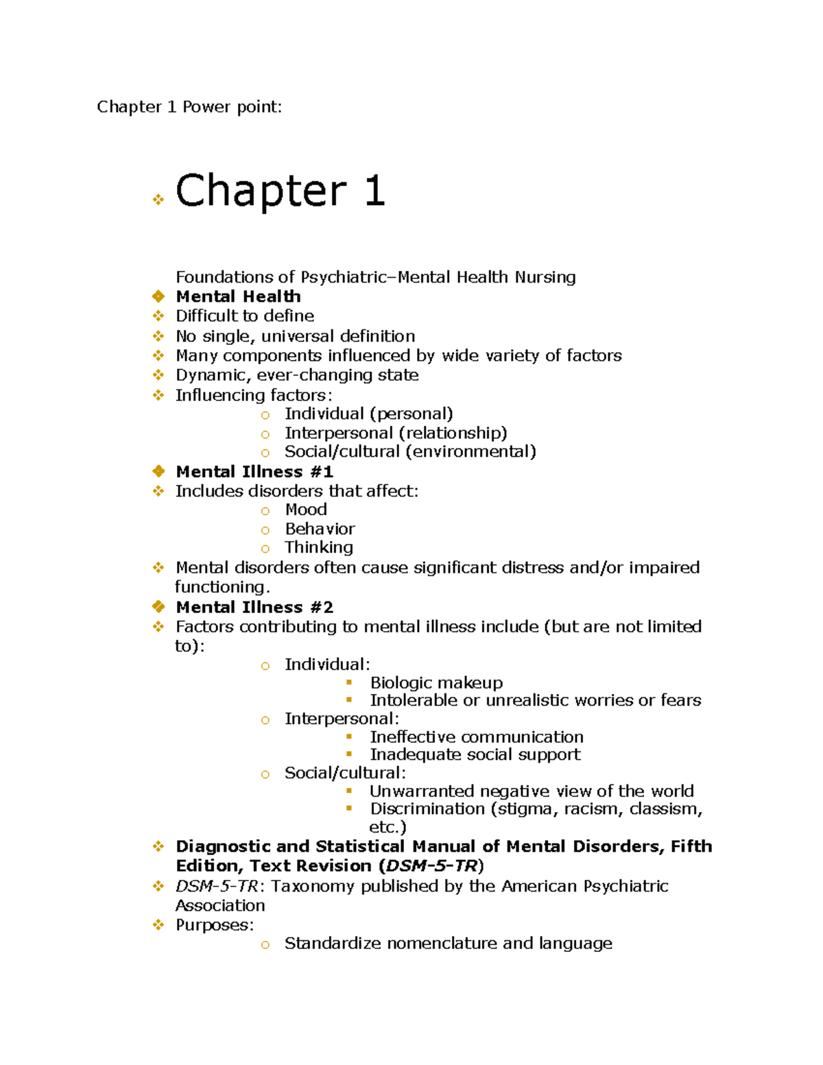 Chapter 1 Mental - n/a - Chapter 1 Power point: Chapter 1 Foundations ...