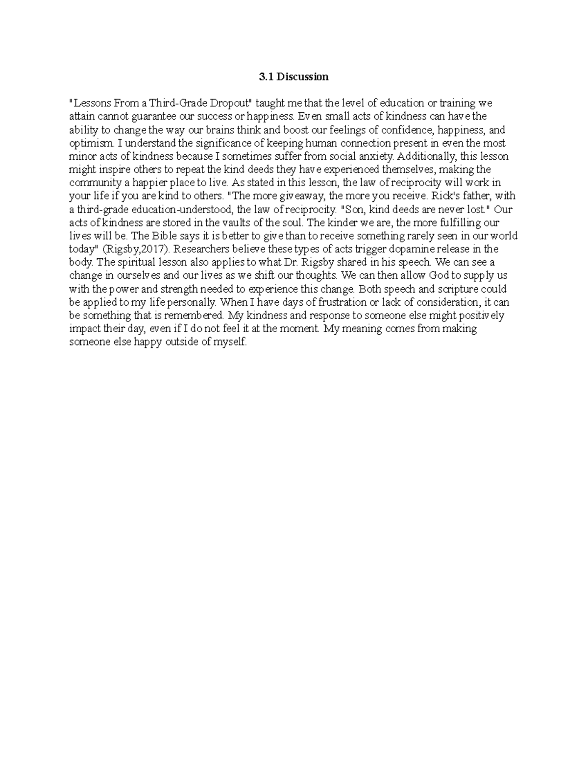 3.1 Discussion - N/A - 3 Discussion "Lessons From a Third-Grade Dropout ...
