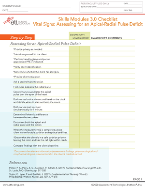 Ati Vital Signs Pulse checklist - EDUCATOR IMPLEMENTATION GUIDE ...
