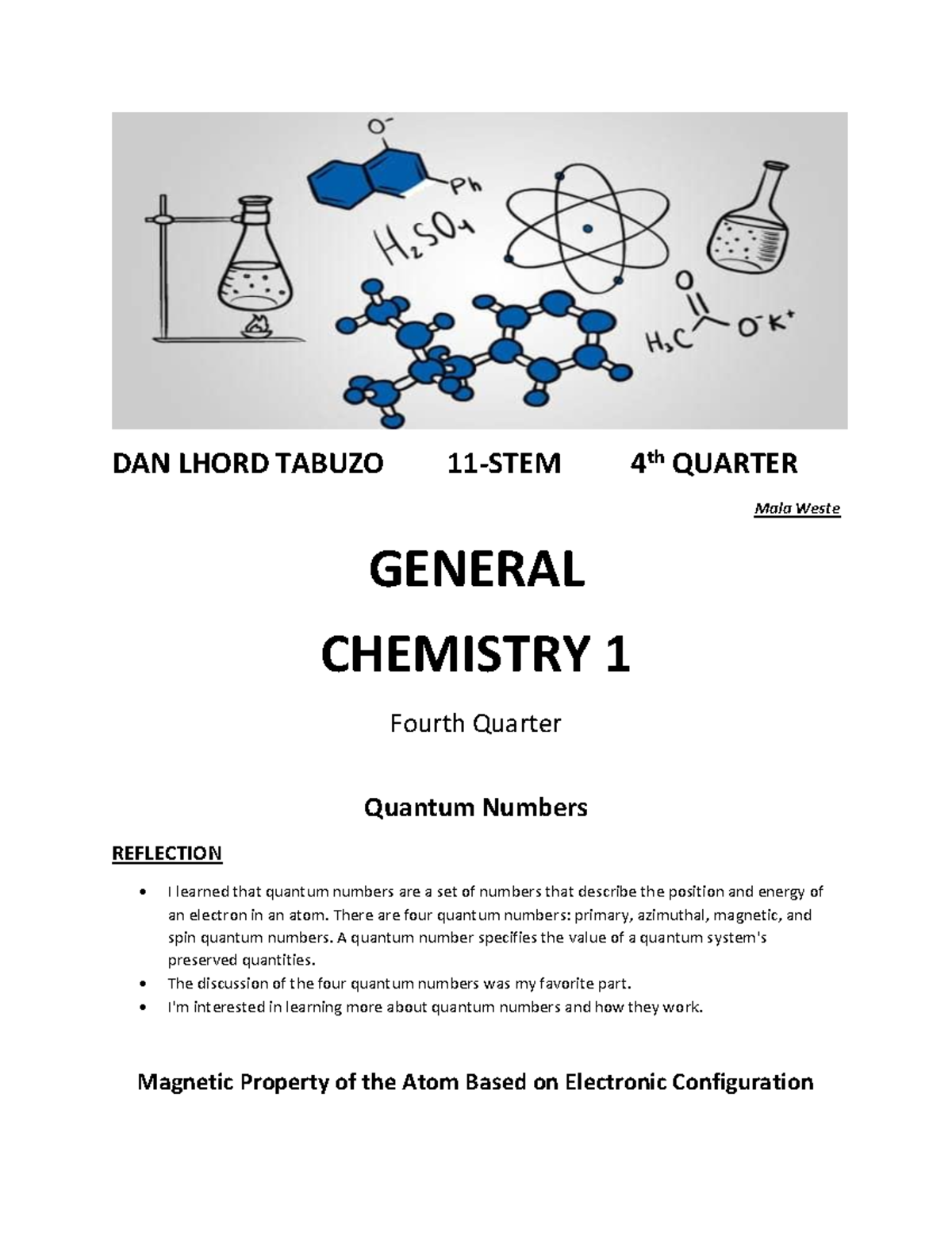 Chemis.4th Q - ok - DAN LHORD TABUZO 11-STEM 4th QUARTER Mala Weste ...