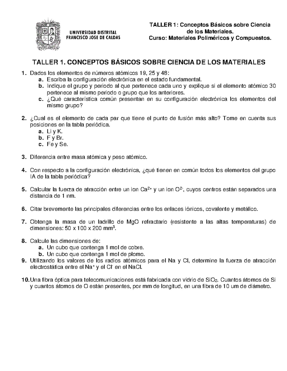 Taller 1 Conceptos Básicos Materiales - Warning: TT: undefined function: 32 TALLER 1: Conceptos ...