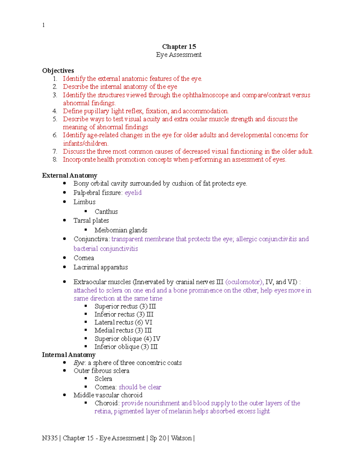 Chapter 15- The eye assessment - Chapter 15 Eye Assessment Objectives 1 ...