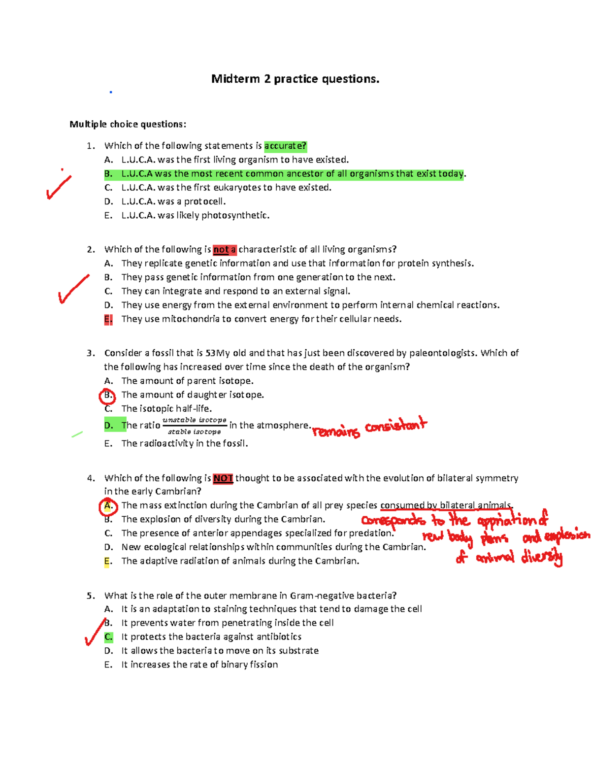 Practice questions (without answers) - Midterm 2 practice questions. Multiple choice questions ...