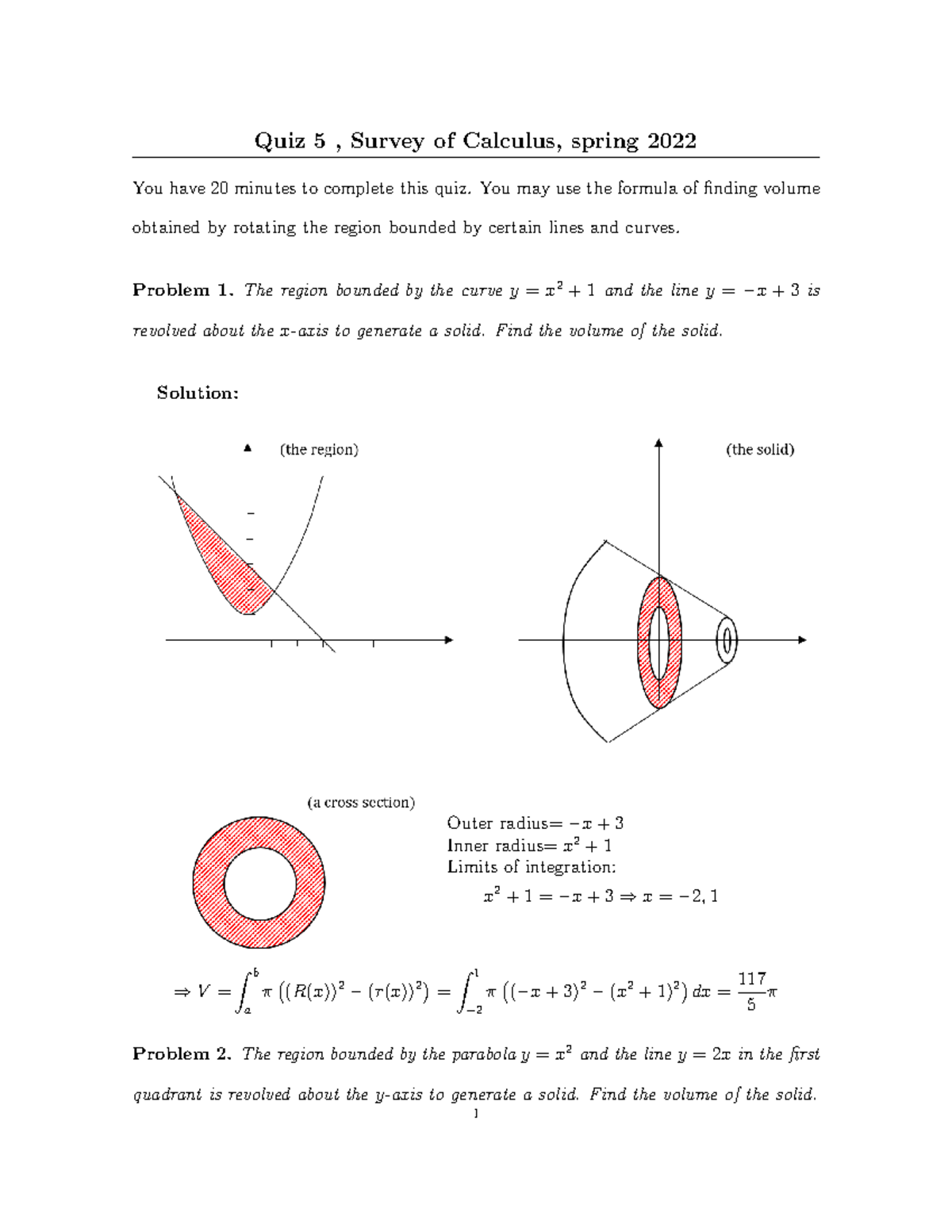 Quiz5 - Finding volume obtained by rotating the region bounded by ...