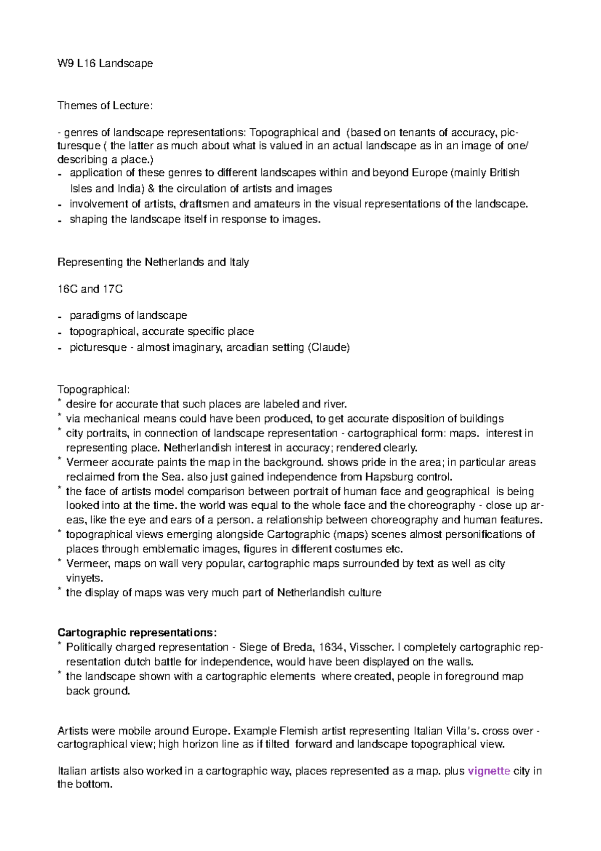 W9 L16 Landscape Summer wd - W9 L16 Landscape Themes of Lecture: genres ...
