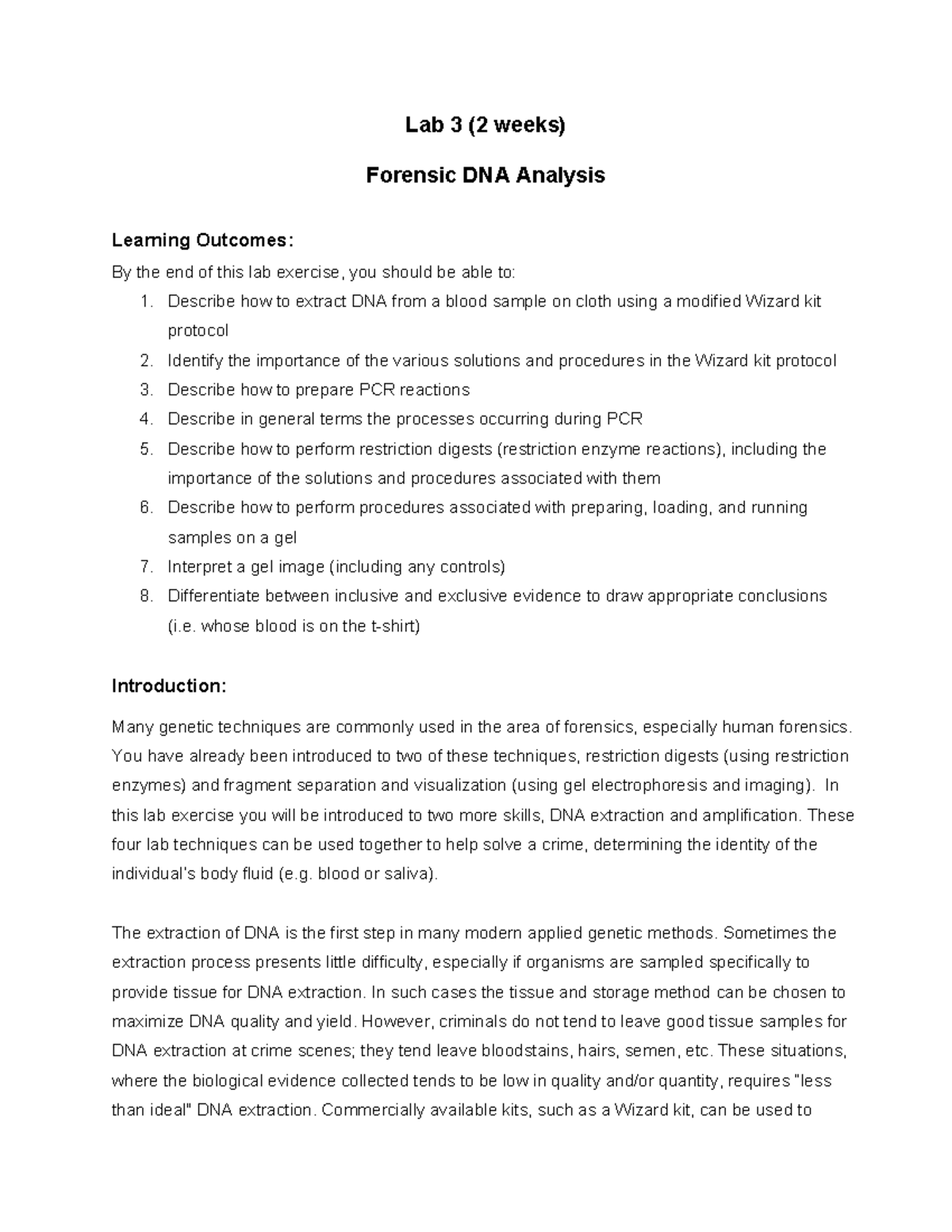 Lab3 f2021 - genetics lab background information and questions - Lab 3 (2 weeks) Forensic DNA ...