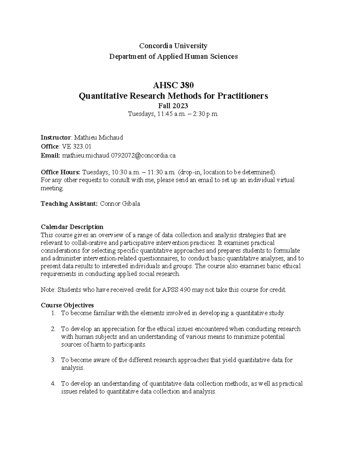 AHSC 380 Course Outine - outline - Concordia University Department of ...