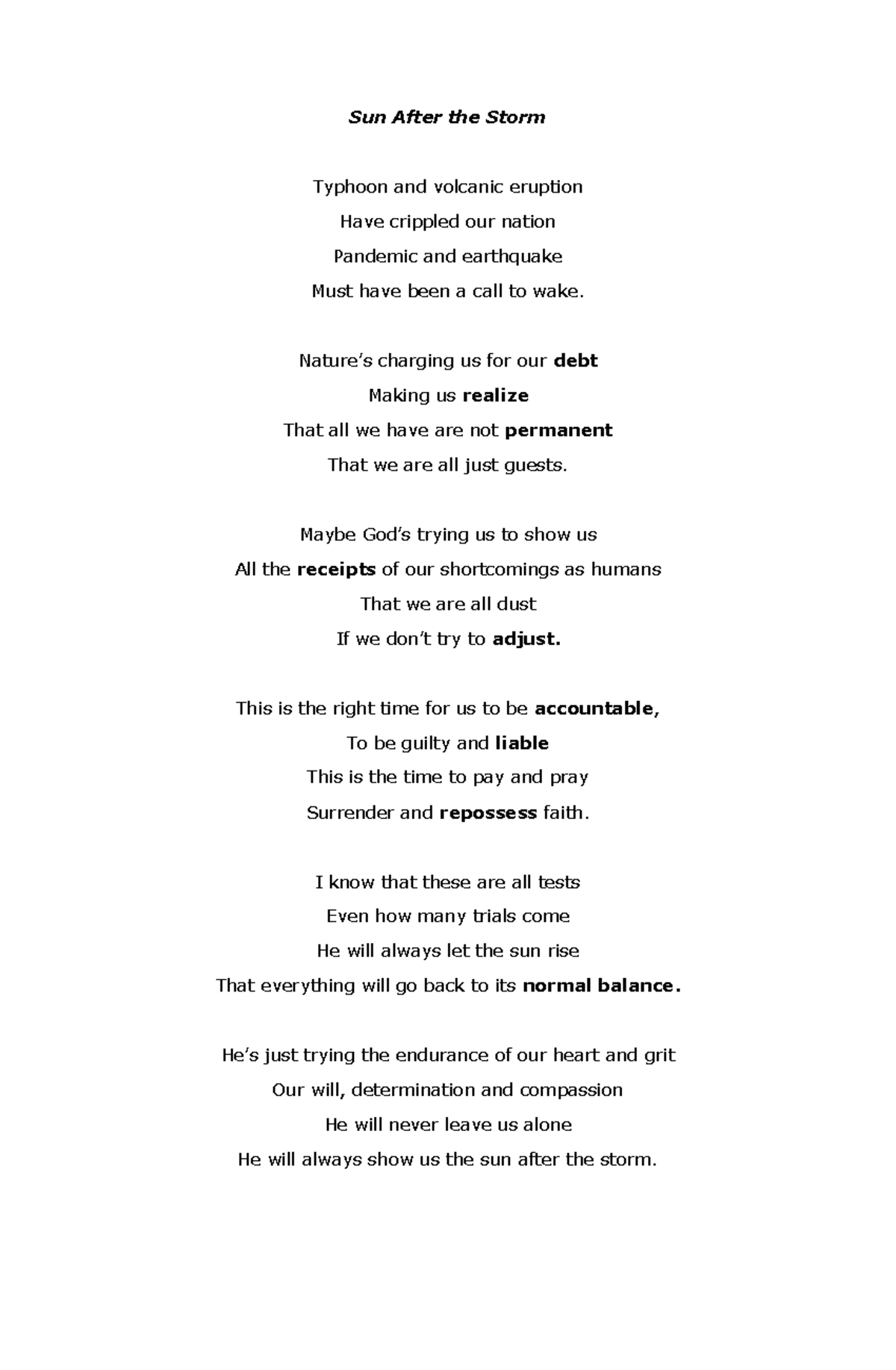 Poem - Sun After the Storm - Sun After the Storm Typhoon and volcanic ...