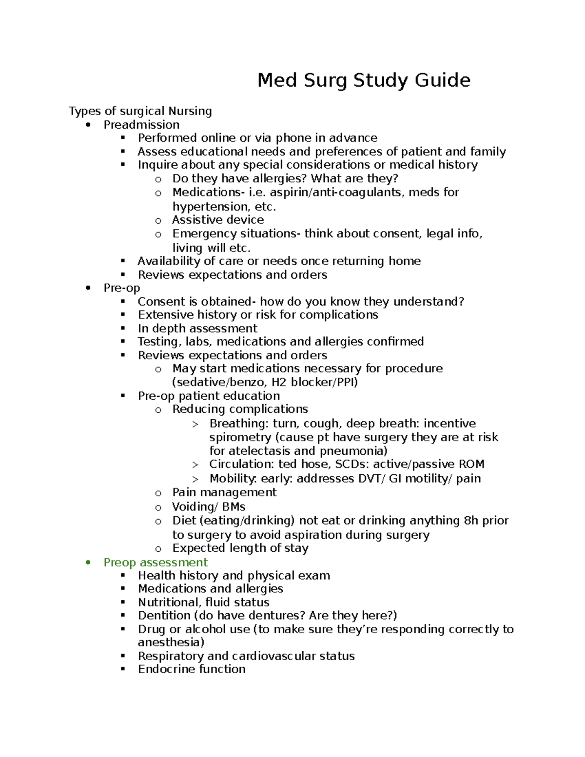 Med Surg Study Guide - med surg - Med Surg Study Guide Types of ...