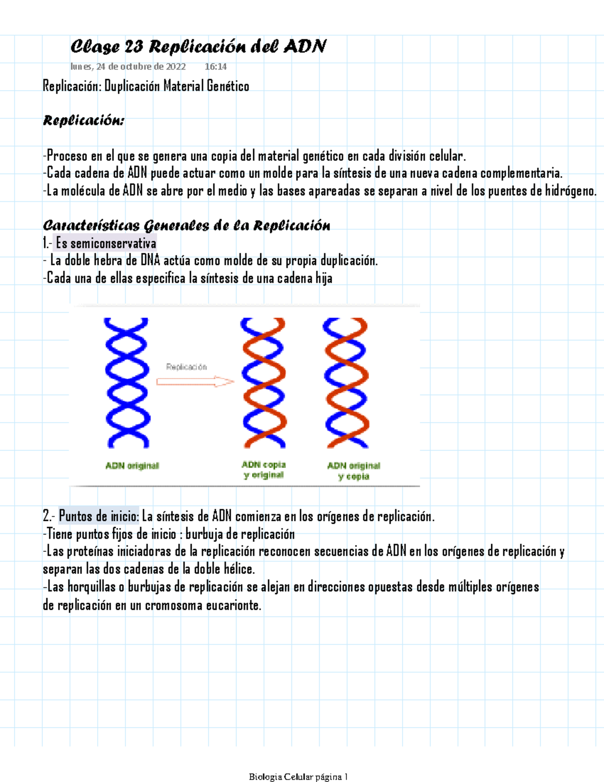 Clase 23 Replicación del ADN - Replicación: Duplicación Material ...