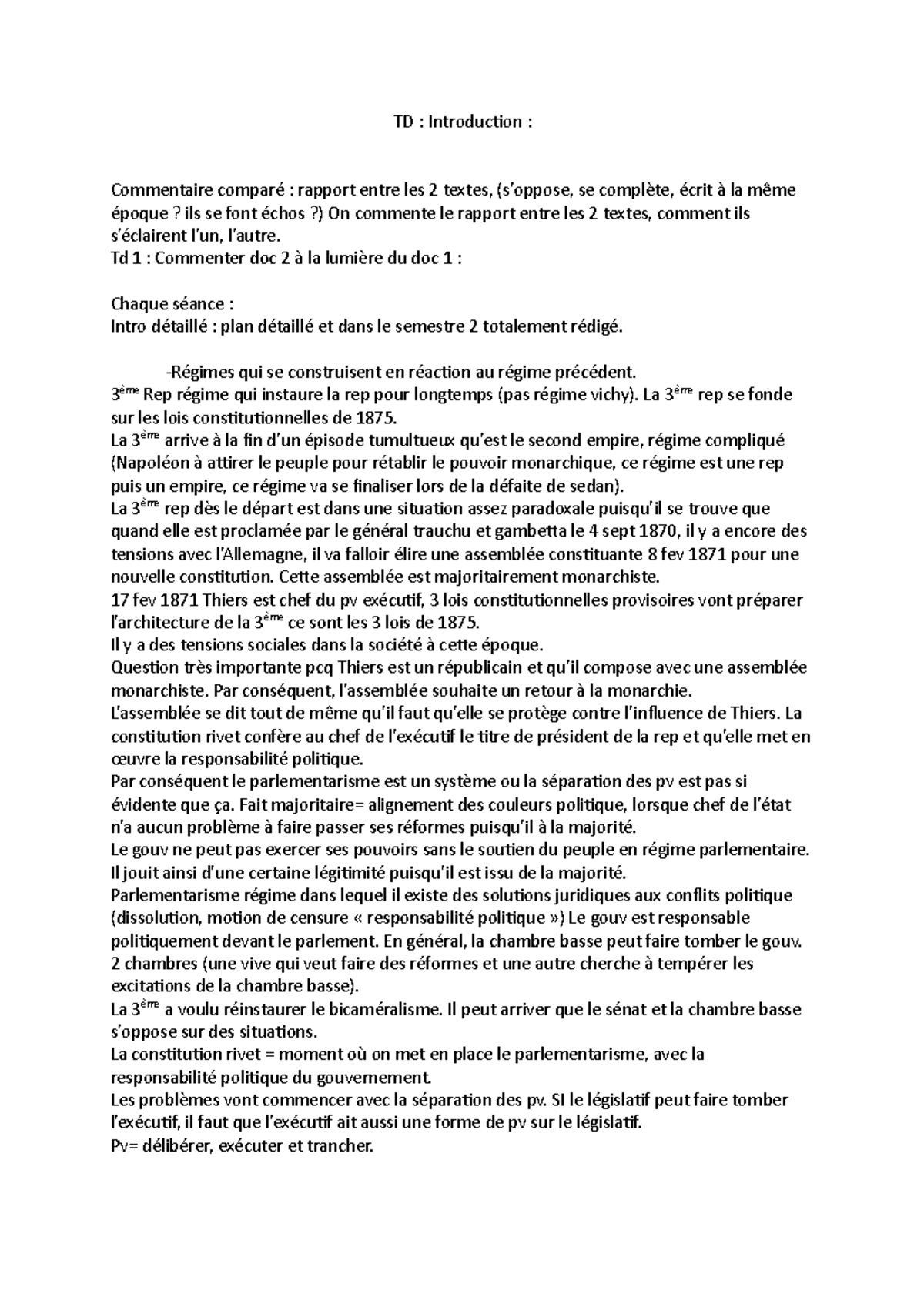 Seance 1 - séance de td en droit constitutionnel l1 droit, prise de note - TD : Introduction ...