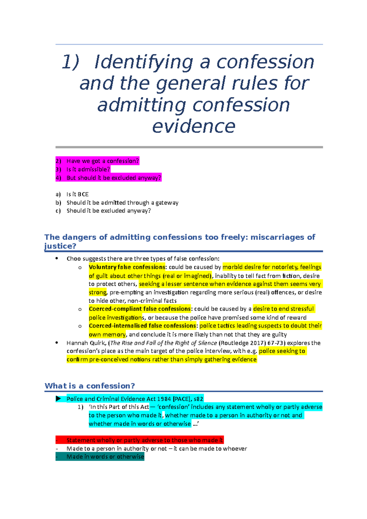 1) Identifying a confession and the general rules for admitting ...
