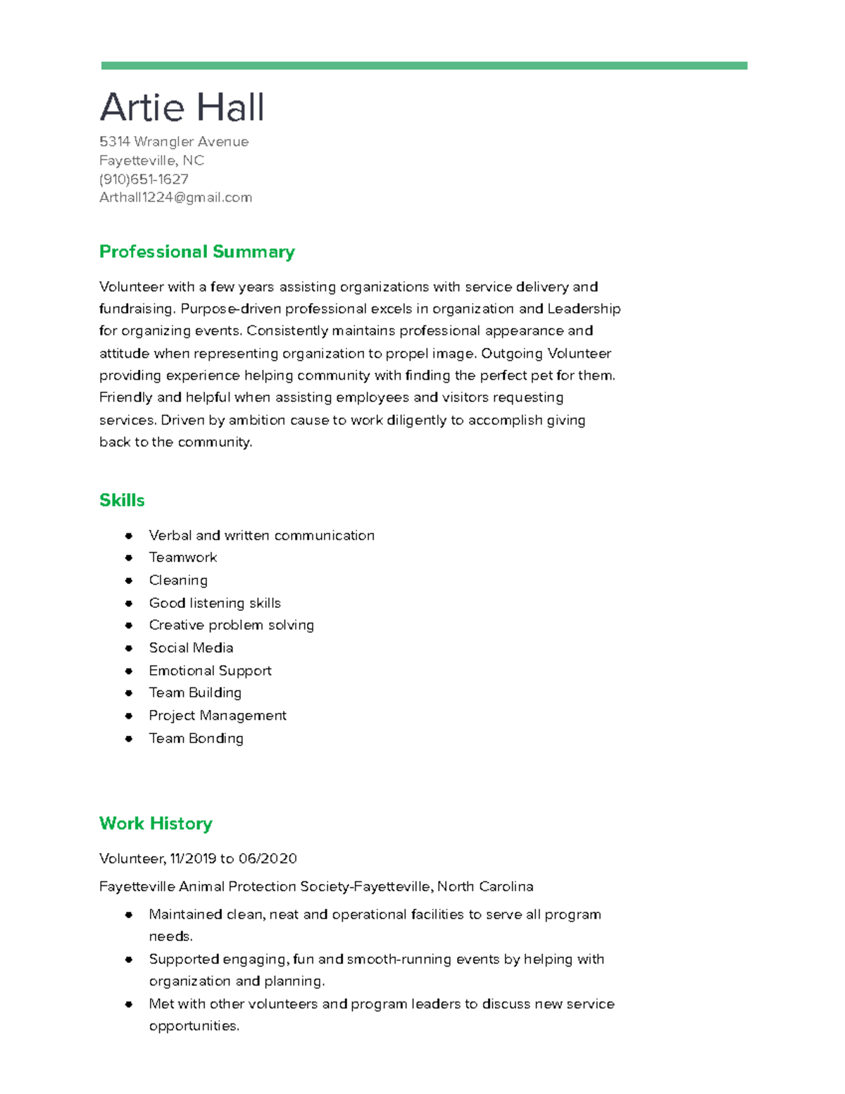 Resume 2023 - Johnson - Artie Hall 5314 Wrangler Avenue Fayetteville ...