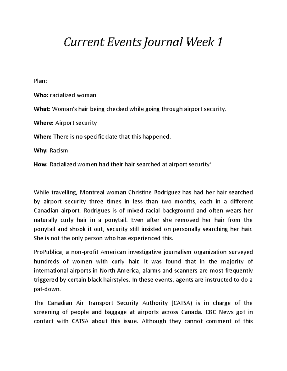 Current events week 1 - Case study - Current Events Journal Week 1 Plan ...