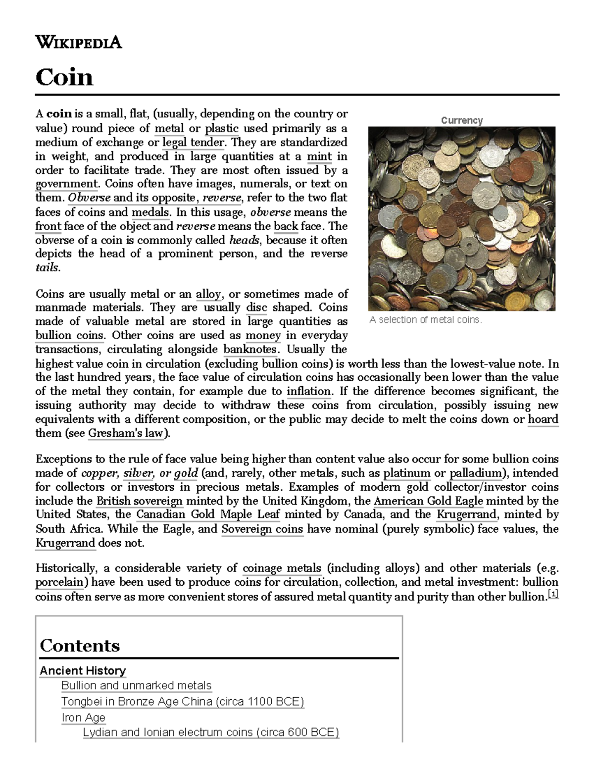 Coin - Wikipedia - sdsddfddfddd - Currency A selection of metal coins ...