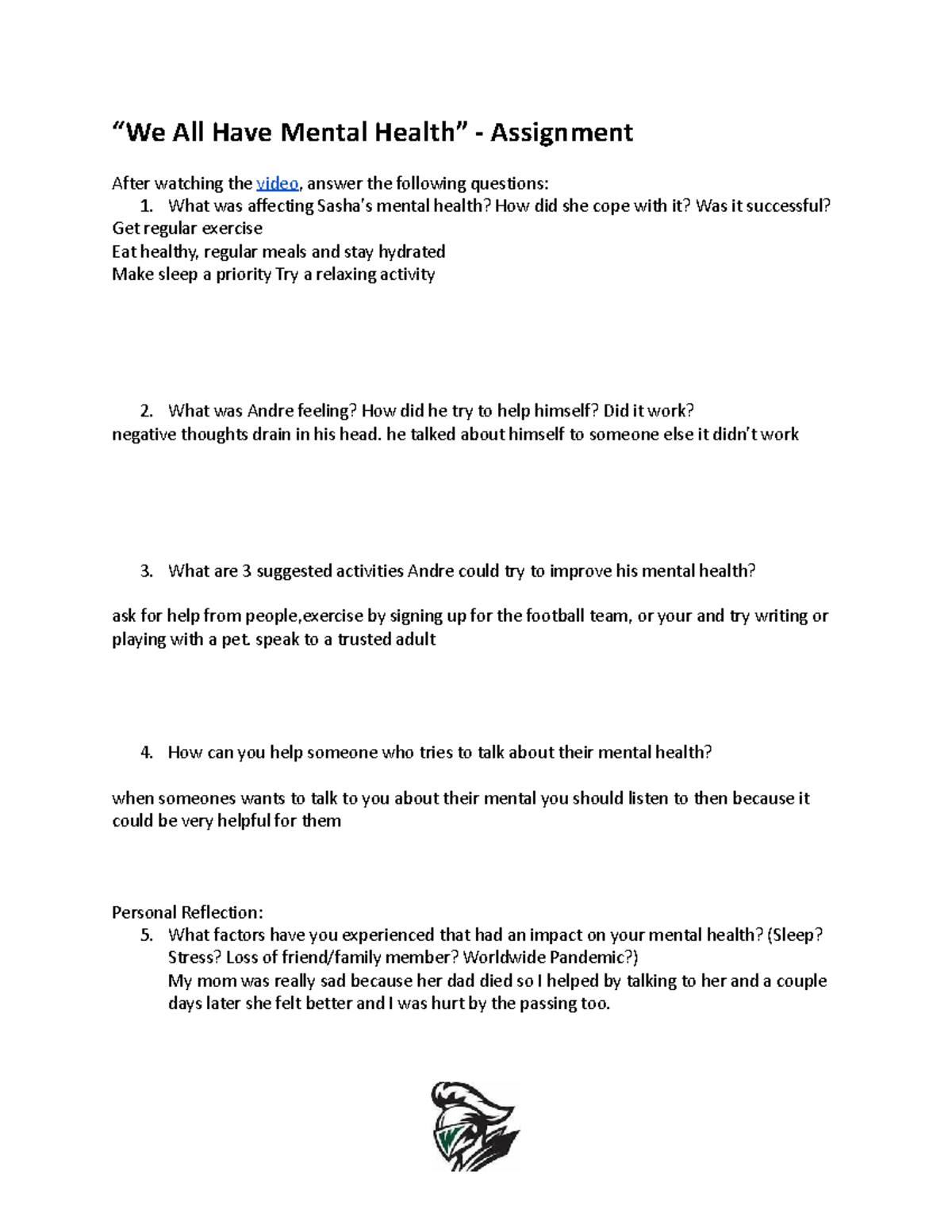 We All Have Mental Health Assignment - “We All Have Mental Health ...