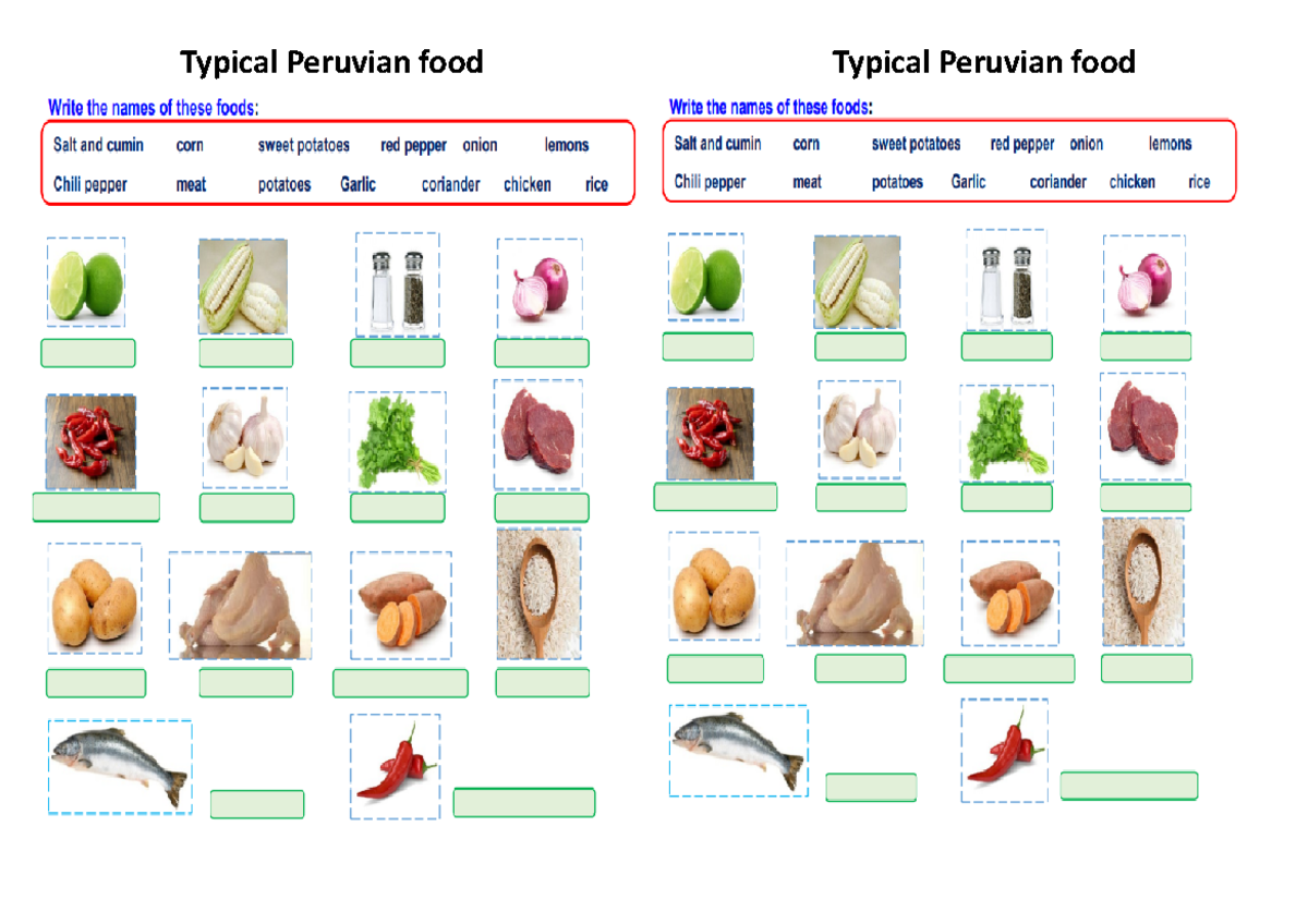 Peruvian food worksheet primero - Inglés - Typical Peruvian food ...