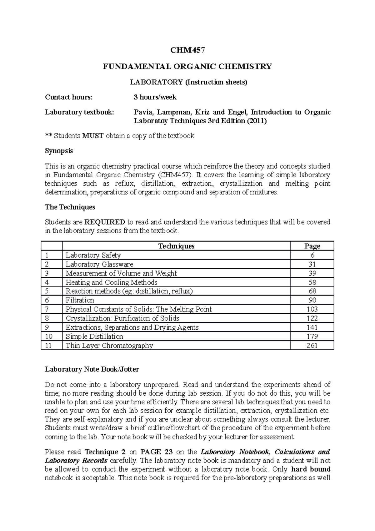 CHM457 Laboratory-Instruction Sheet - CHM FUNDAMENTAL ORGANIC CHEMISTRY LABORATORY (Instruction ...