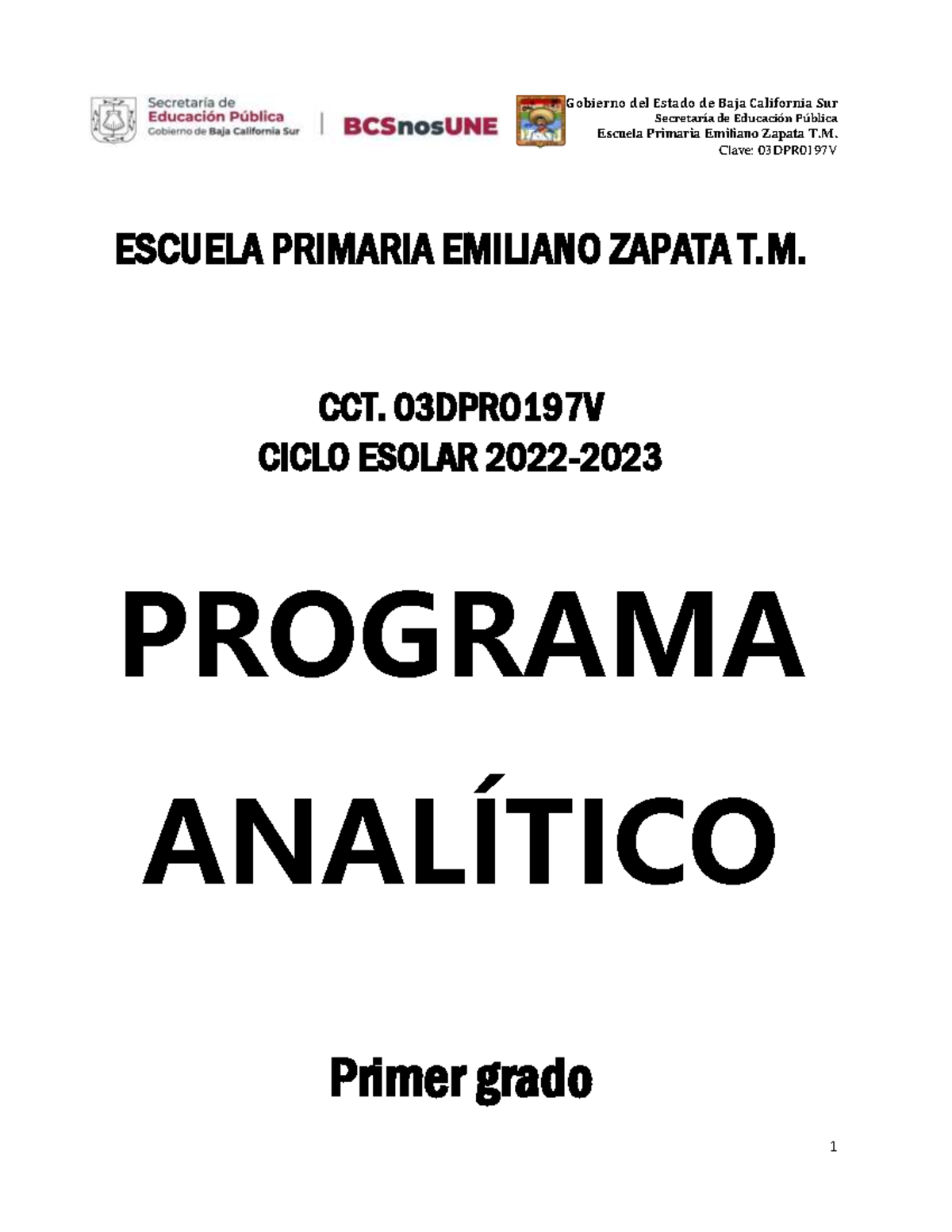 Programa Analítico 1ER Grado - Secretaría de Educación Pública ...
