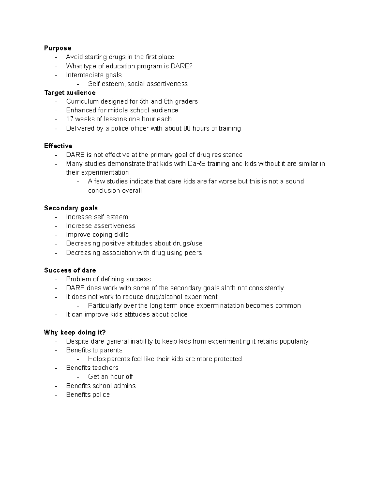 4.3 DARE - notes - Purpose - Avoid starting drugs in the first place ...
